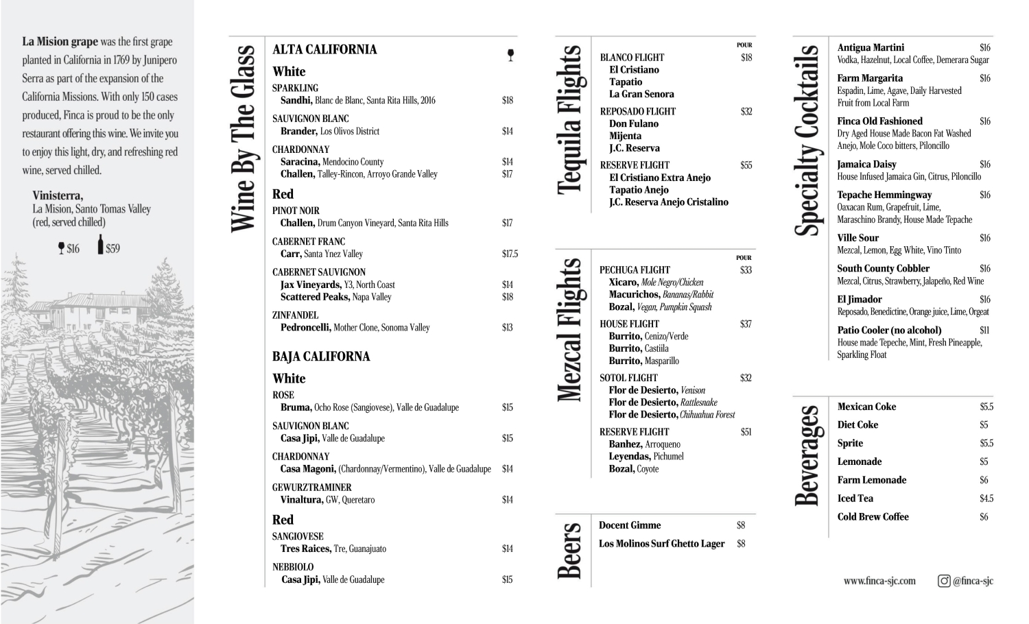 Full Food & Beverage Menu – Finca