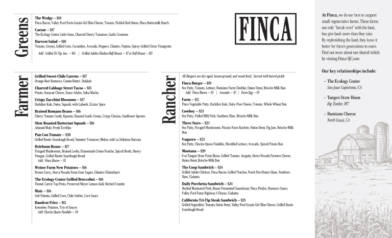Full Food & Beverage Menu – Finca
