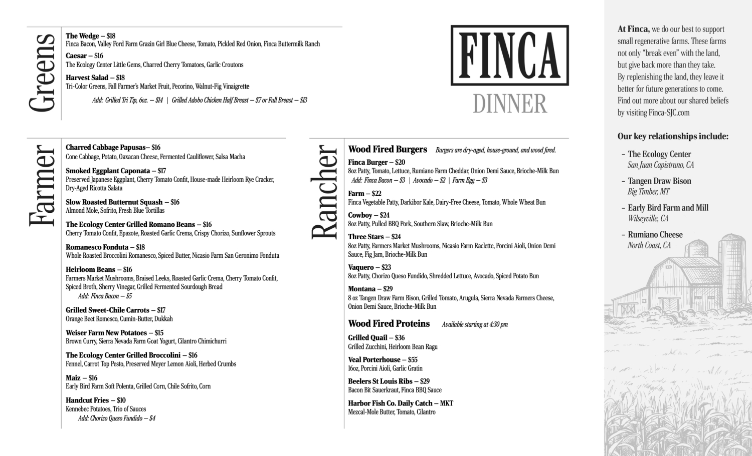 Dinner Menu – Finca
