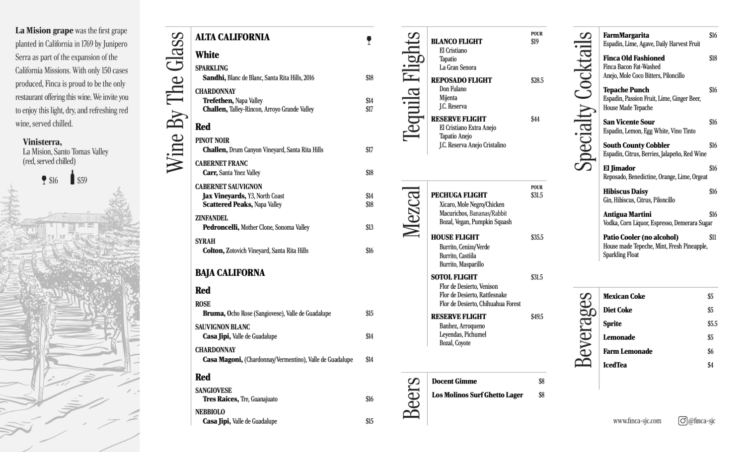 Dinner Menu – Finca