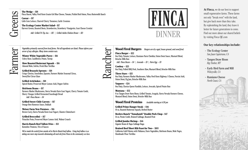 Dinner Menu – Finca