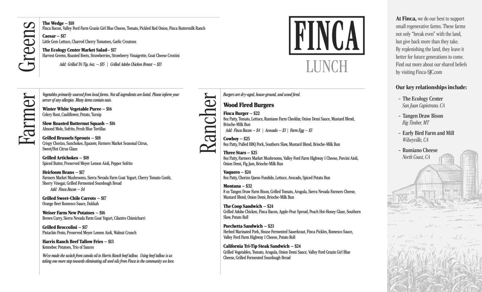 Lunch Menu – Finca