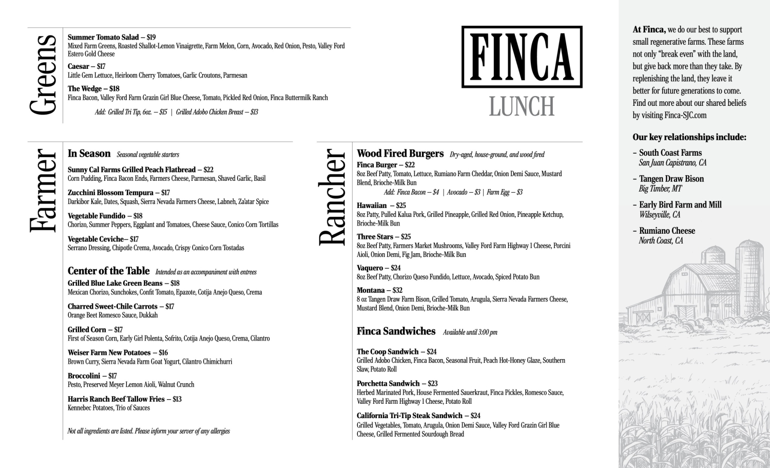 Lunch Menu – Finca