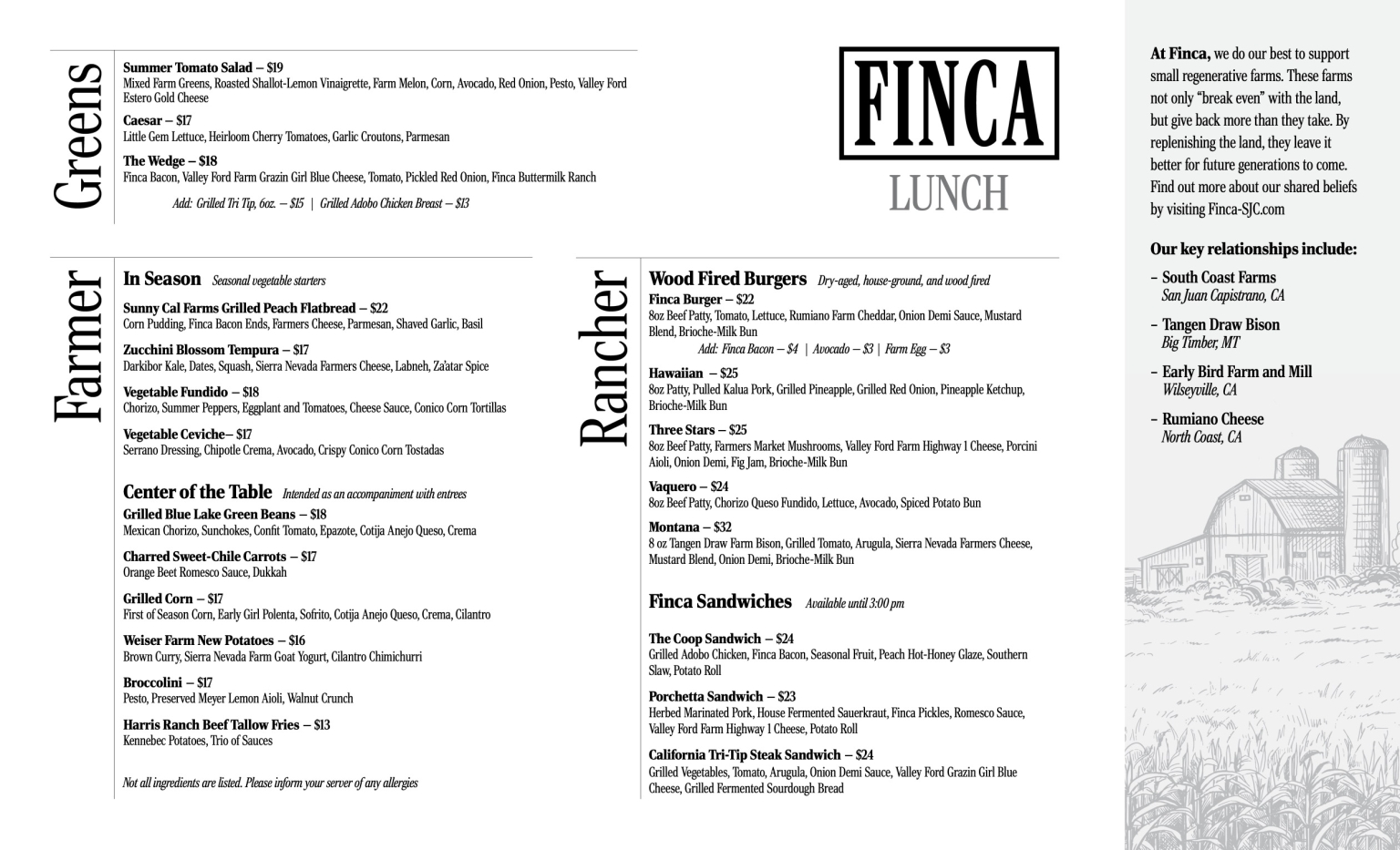 Lunch Menu – Finca